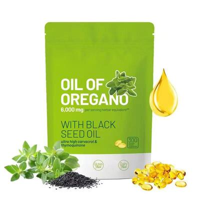 现货牛至油软胶囊TK跨境爆品300粒黑籽OilofOreganoSoftgel工样品