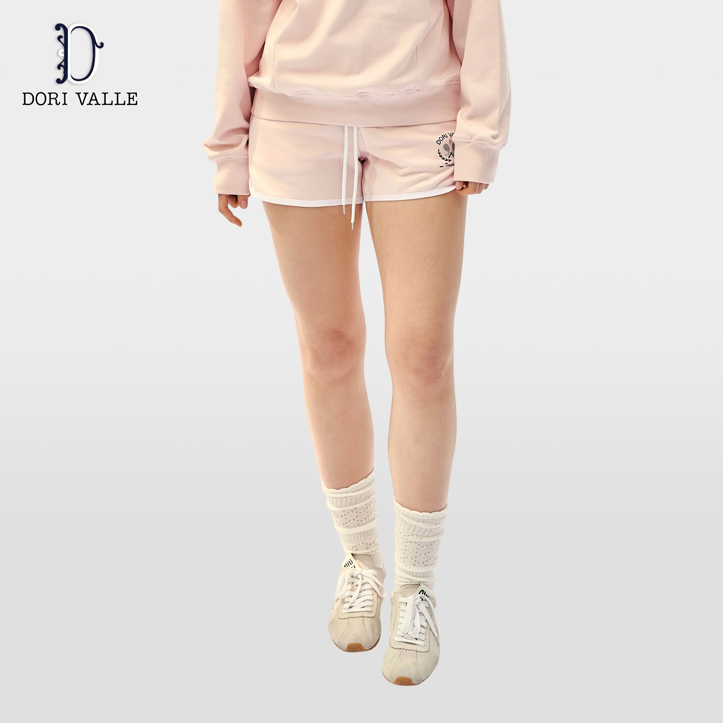 Dori Valle 新款粉白撞色印花收腰设计运动风休闲夏季透气短裤女