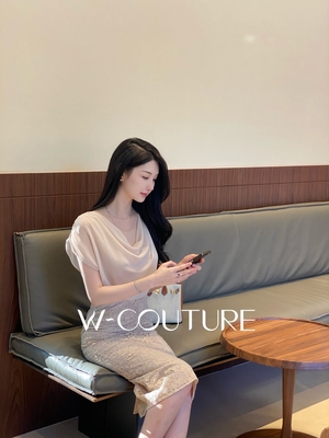 收腰包臀连衣裙假两件