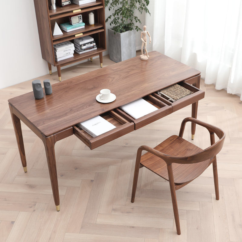 北美实木书桌黑胡桃木学习桌北欧家用双人儿童写字桌可定制简约_虎窝淘