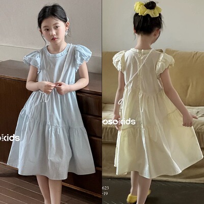 Wooso童装2025夏季女童连衣裙韩版洋气泡泡袖儿童纯棉公主裙88623