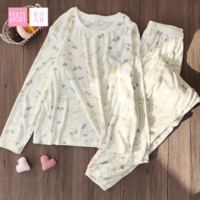 6IXTY8IGHT 68家居服圆领宽松舒适长袖长裤睡衣女可爱印花