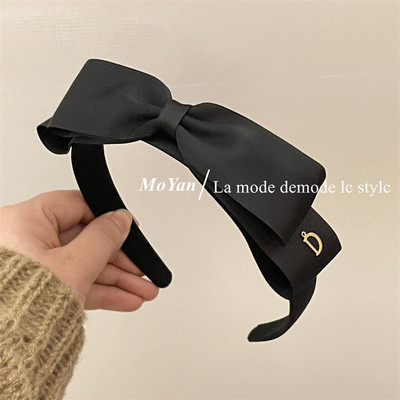 虞书欣减龄缎面黑色蝴蝶结高颅顶发箍法式丝带黑色压发头箍发卡女
