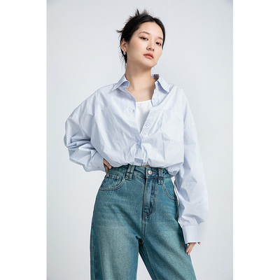 长袖棉衬衫气质小蝙蝠套头