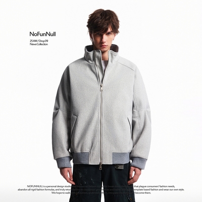 NOFUNNULL冬季美式毛呢立领棉服