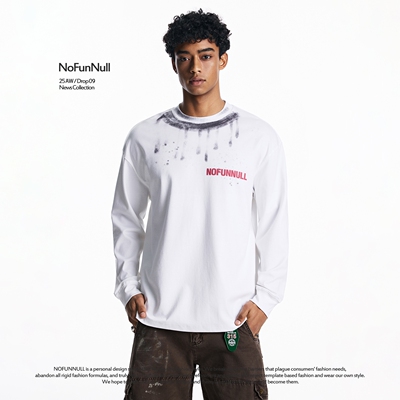 NOFUNNULL260g轻氧棉流苏印花T恤