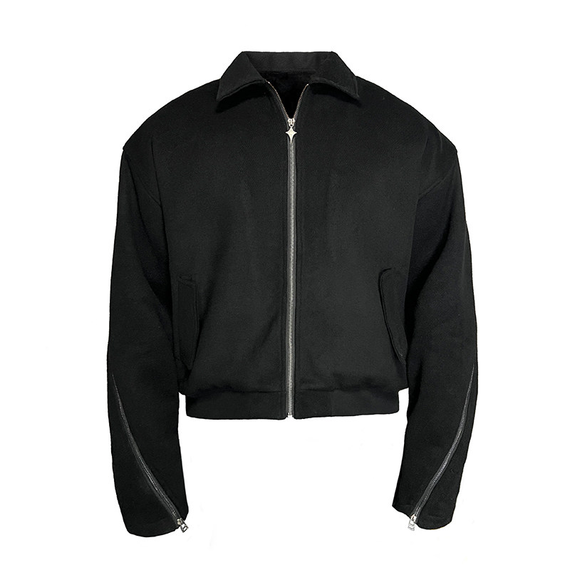 JCAESAR DOUBLE ZIPPER JACKET重磅双拉链羊毛呢夹克黑色外套男_虎窝淘