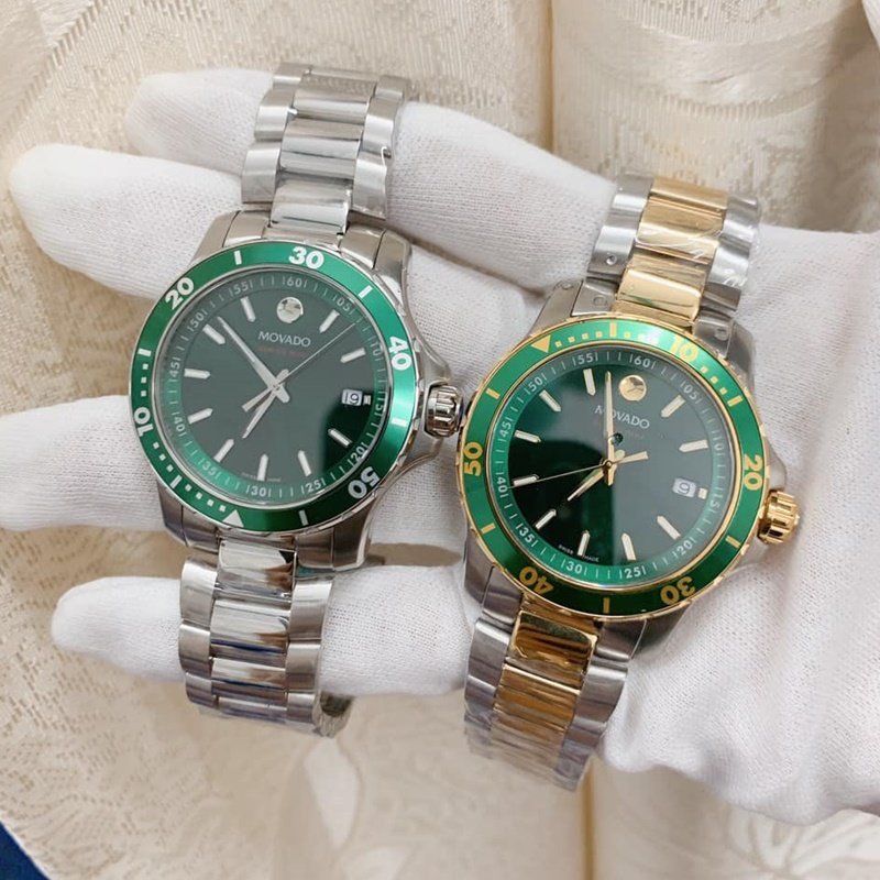 Movado摩凡陀瑞士手表男绿色表盘夜光防水间金钢带男表 2600147_虎窝淘