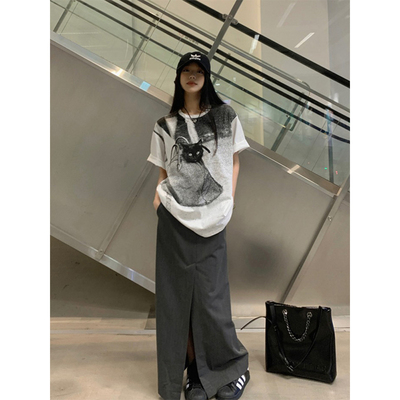 美式复古小猫印花休闲短袖套装