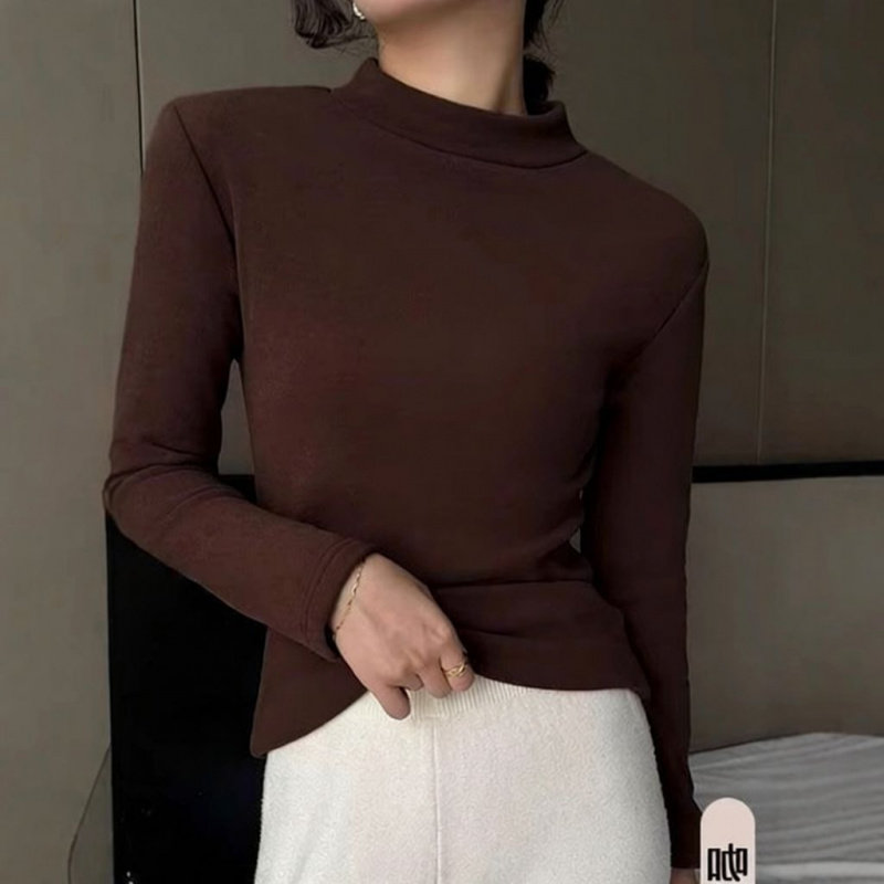 半高领双面德绒打底衫女春秋款洋气内搭纯色加绒加厚保暖长袖上衣