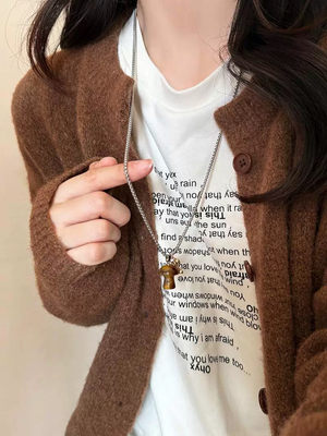 少女CEO【水晶蘑菇】长款项链小众设计感简约锁骨链毛衣链美拉德