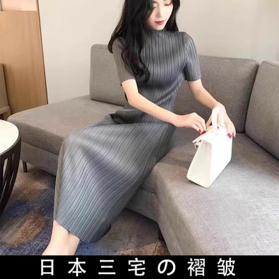 三宅风系列褶皱连衣裙半高领裙子