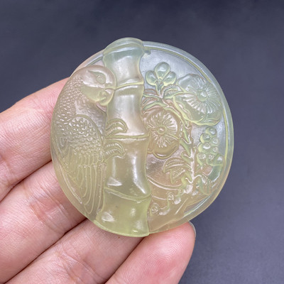 岫玉英武向上花开富贵吊坠挂件鹦鹉竹子项链饰品毛衣坠汉服配饰