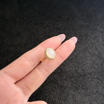 S925和田玉戒指-约13×12×6mm-多样性发货-YSP金-A5544
