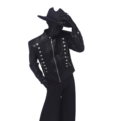 BlackClothes街头立领纽扣皮夹克