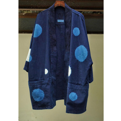 市井蓝染宽松休闲植物染道袍外套