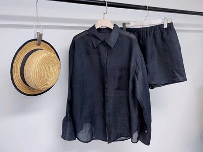 斜纹100苎麻基础色宽松翻领空调舒适衬衫女