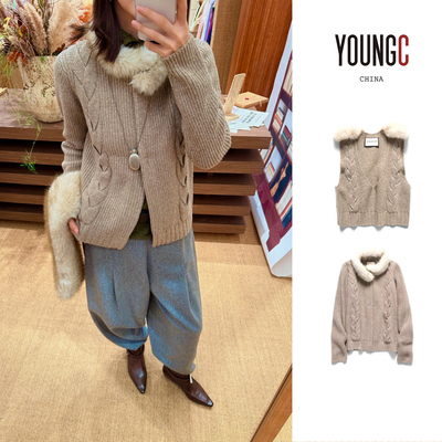 JUNWEILIN【立体绞花拼毛马甲 开衫】设计师品牌 no退可换