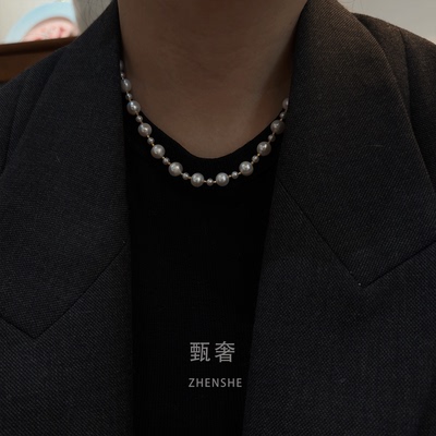 甄奢大小珍珠间隔淡水珍珠项链