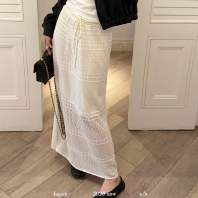 kapok 2026春季高级感镂空毛线绑带针织半裙度假风半身长裙26F46