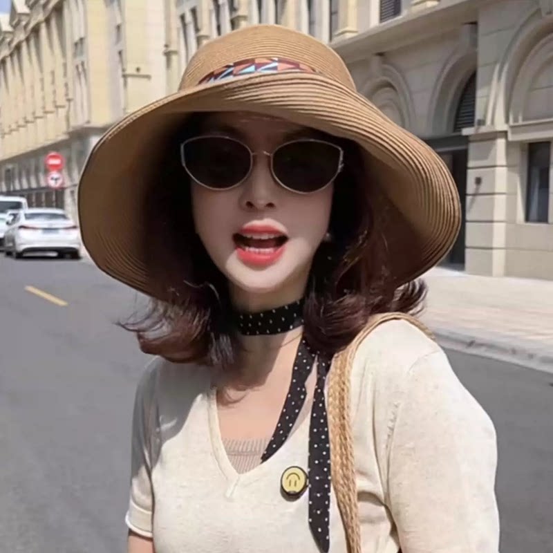 大檐防晒帽渔夫帽女款2026新款帽子夏季户外出游遮阳帽草帽度假风