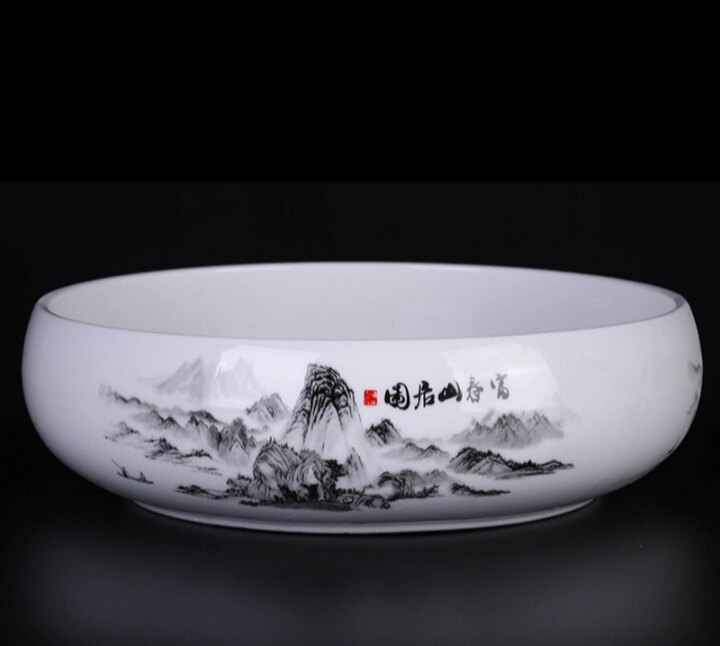 陶瓷时尚烟灰缸超大家用中式 多功能果皮垃圾收纳茶渣缸 茶洗笔洗