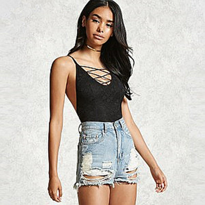 F21系列专柜正品性感修身蕾丝大露背女连体内衣104045