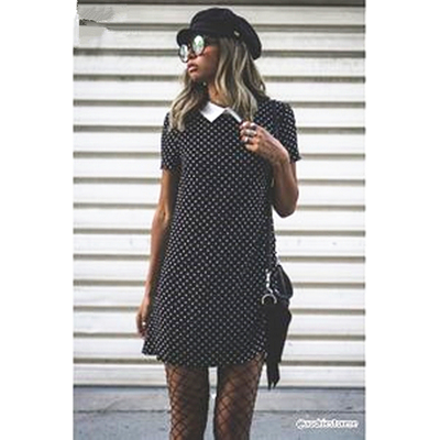 F21正品A-16-9-2-1波点短袖小黑裙夏连衣裙134365