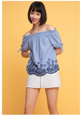 纯棉刺绣cache正品衬衫上衣女夏