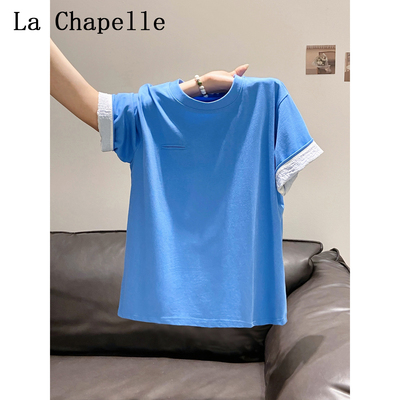 拉夏贝尔韩系撞色短袖t恤女装