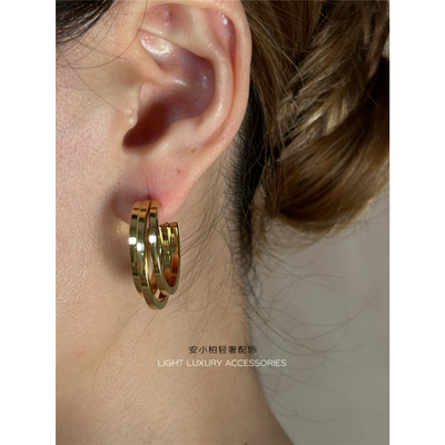 安小柏 高保色 欧美法式通勤日常百搭三圈金属风耳环hoop耳圈饰品