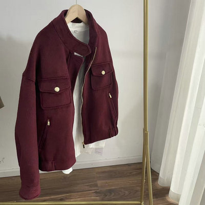 L1136挑人！只适合白皮～～文艺酒红色羊毛呢夹克 外套女2025秋冬