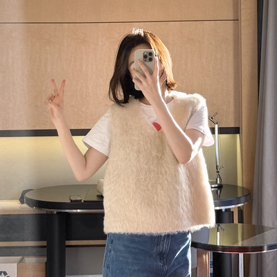 韩国代购仿毛皮毛绒针织背心马甲