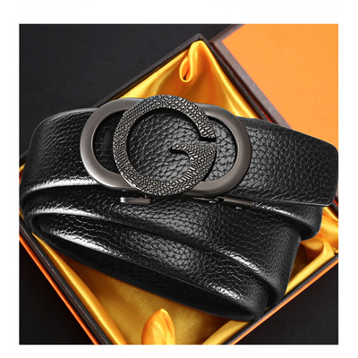 送爸爸男士真皮自动扣腰带商务百搭牛皮裤带潮流轻奢高档老年人