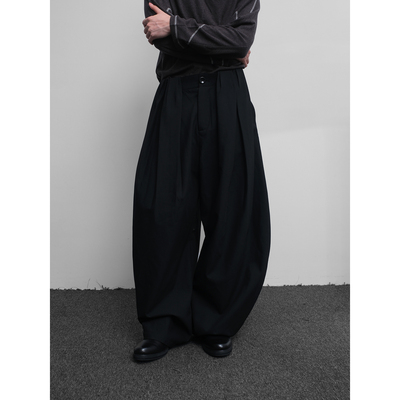 SoleMass WRINKLE TROUSERS 立体腰褶 黑色弯刀西裤 褶皱百搭长裤