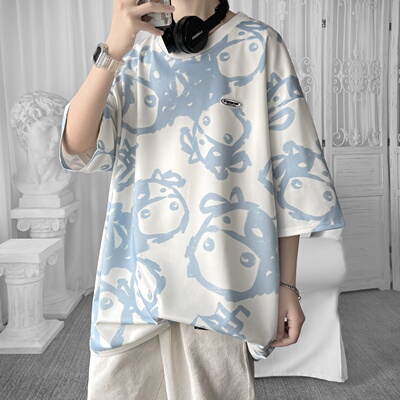 现货短T恤潮牌日系七分袖男生上衣夏季五分袖 Y581-P28