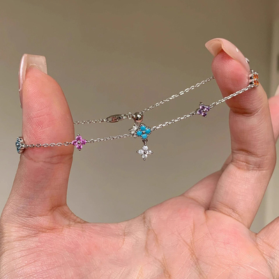 S925纯银彩色四叶草手链女款手串