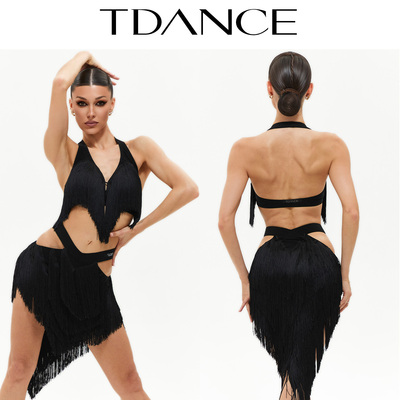 TDANCE腰间镂空多层流苏半裙