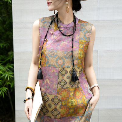 瑞瑞设计26年夏上新极简大牌老钱新中式花罗斜襟马甲t1304