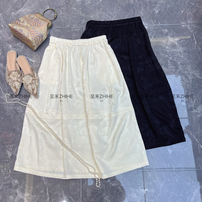 瑞瑞设计上新极简大牌老钱丝麻腰果花提花半身裙(不含项链)t1137