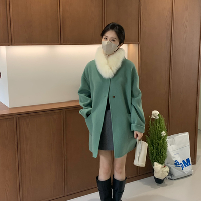 瑞瑞款羊毛外套(配毛领狐狸毛真毛可拆卸)（含89.9澳毛）S1069-2