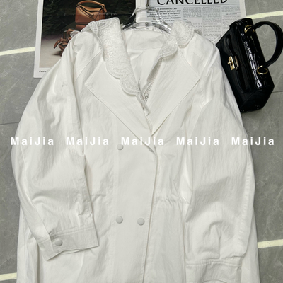 瑞瑞小众设计上新春日氛围感蕾丝翻领双排扣抽绳收腰短外套J754