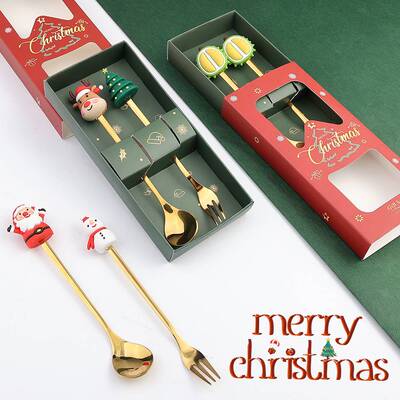 Christmas spork spoon set Q edition cartoon coffee spoon fru