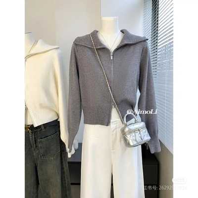 2025春秋新款韩版宽松慵懒风双拉链气质百搭针织开衫女毛衣外套潮