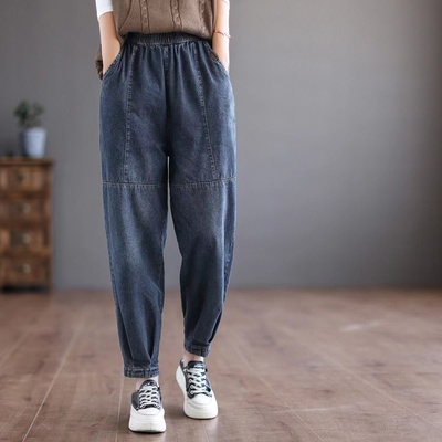 秋季新款文艺休闲水洗牛仔哈伦裤