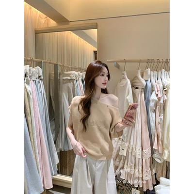 AS OFFICIAL十三行春夏新款宽松不规则一字领蝙蝠袖针织衫女16100