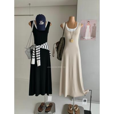 十三行夏季计感假两件背心长裙修身无袖吊带裙收腰气质连衣裙7367