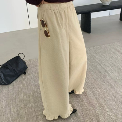 甜美风花边设计感弯刀裤休闲裤女