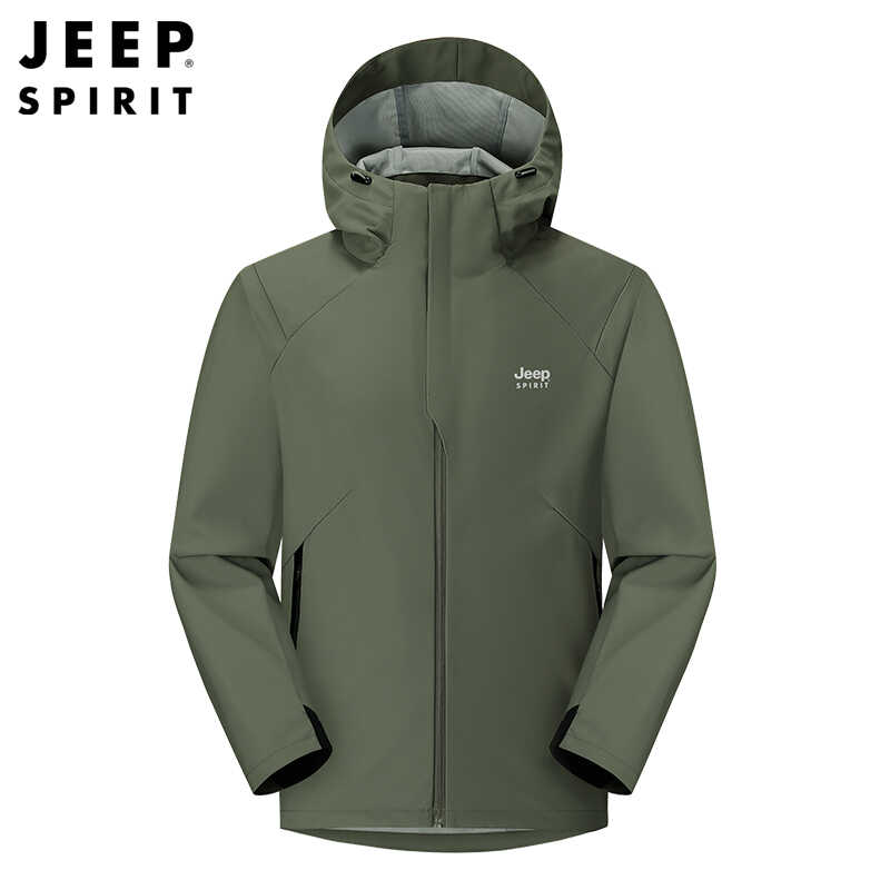 JEEP SPIRIT单层宽松防水外套连帽登山服三防运动夹克春秋季压胶