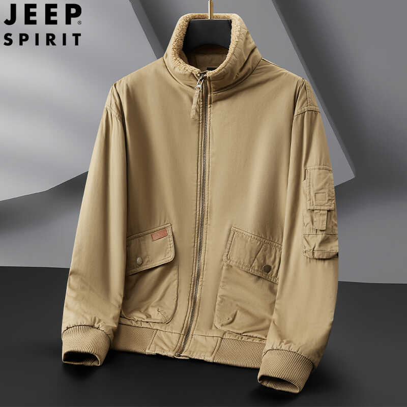 JEEP SPIRIT加厚棉衣外套秋冬季保暖羊羔绒立领休闲运动棉服男